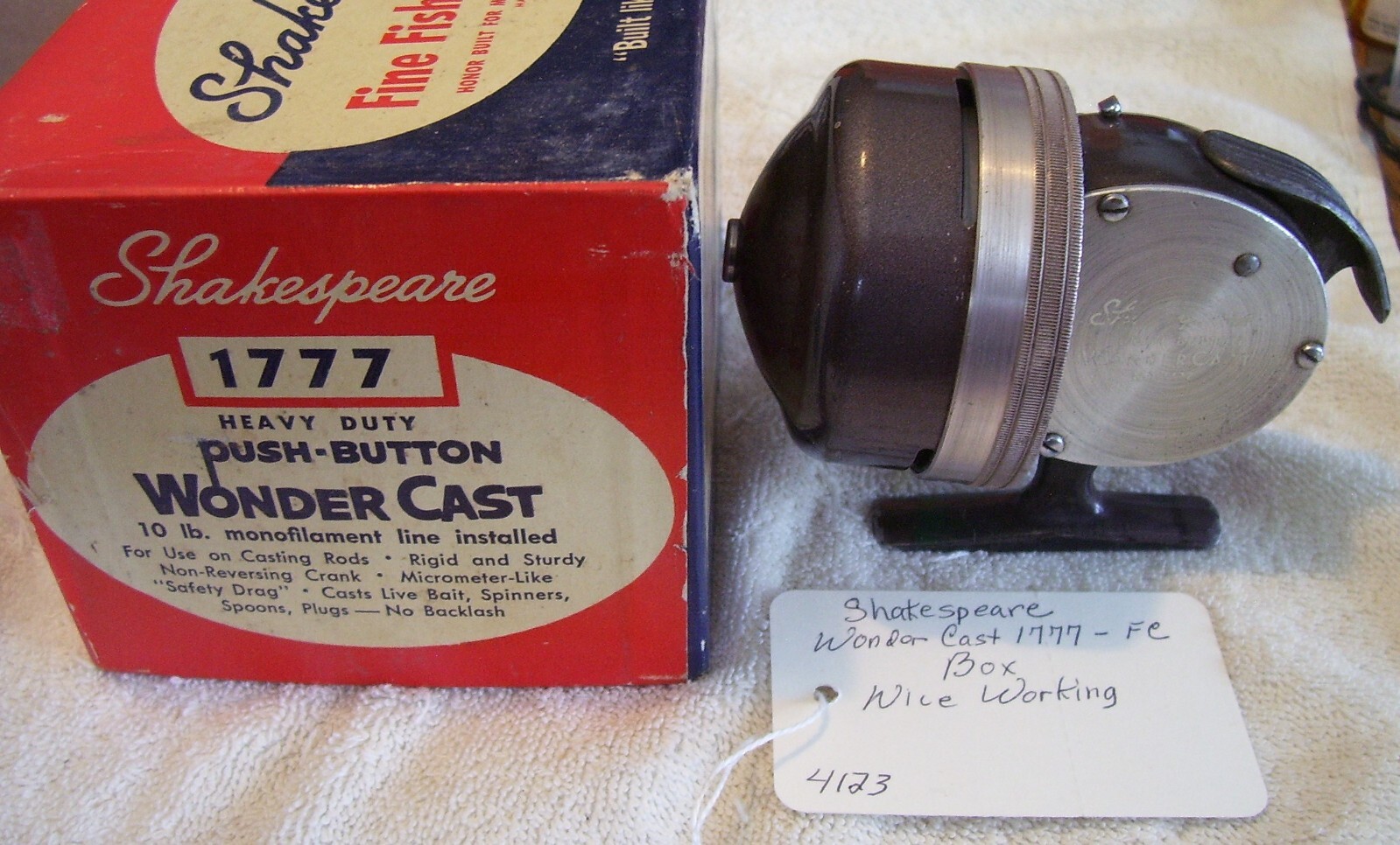 4123 SHAKESPEARE PUSH BUTTON WONDER CAST 1777 REEL SEE TAG BOX | eBay
