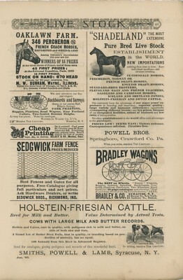 1890 Livestock Ads - Shadeland Horse Springboro PA + Holstein Cattle ...