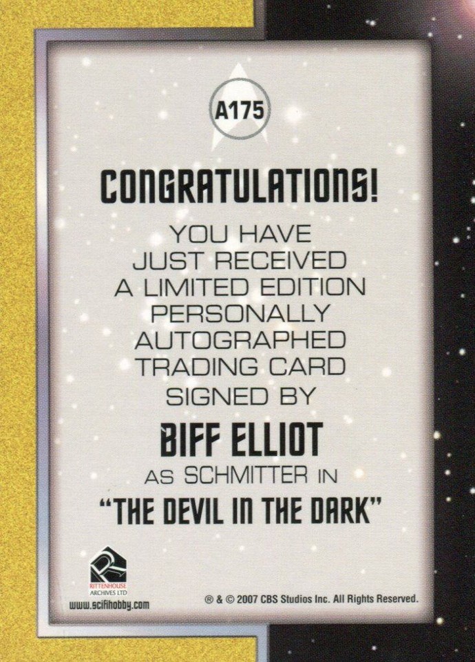 Star Trek TOS 40th Anniversary 2 Biff Elliot as Schmitter Autograph ...