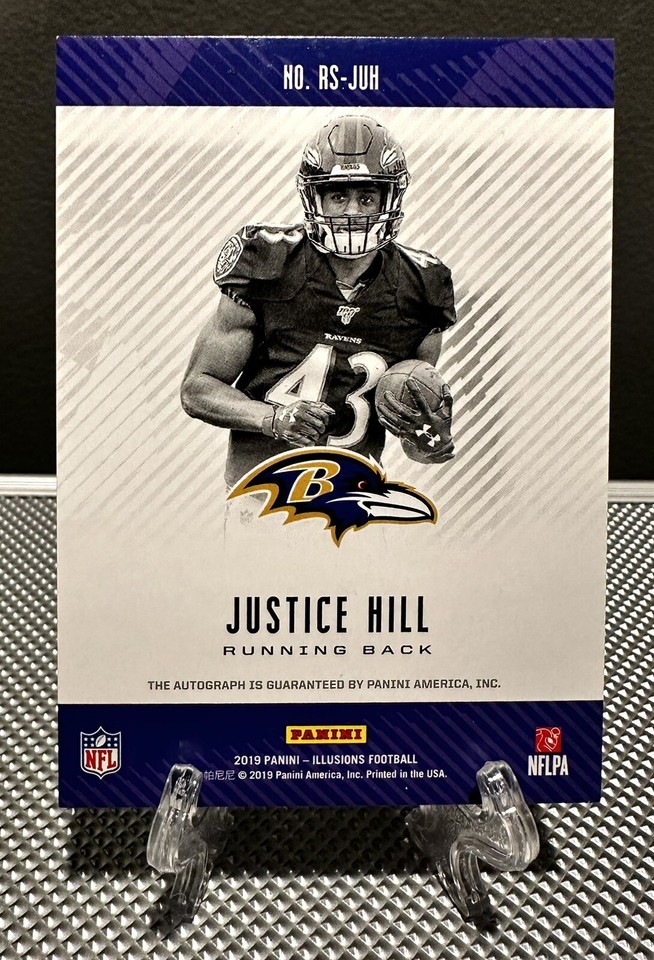 2019 Illusions JUSTICE HILL Rookie Signs Auto Silver RC Prizm🔥Baltimore ...