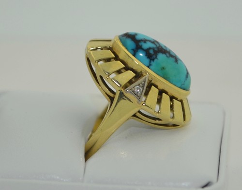 Retro 14K Spider Turquoise & Diamond Ring | eBay
