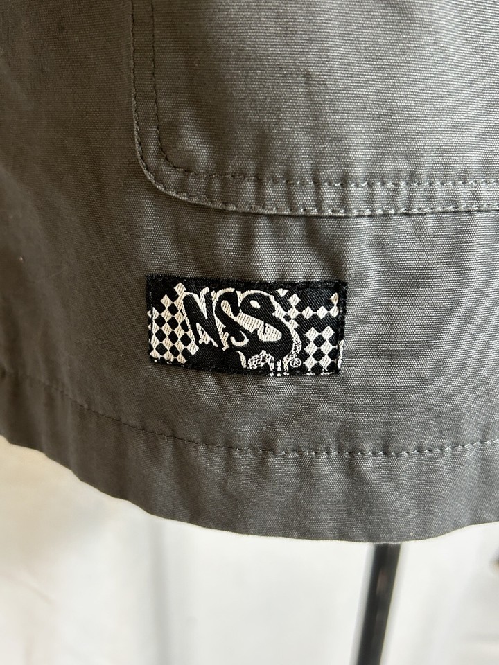 NSS Cargo Jacket Vtg Y2K Gray Cotton Utility Safari Coat Hood Flap ...