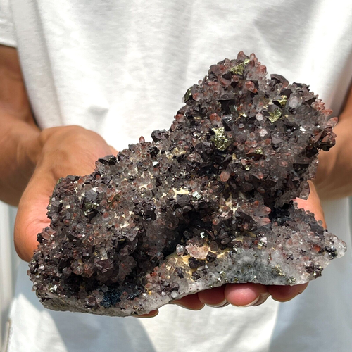 920g Large Natural Red Quartz Crystal Cluster & Pyrite Gold Mineral ...