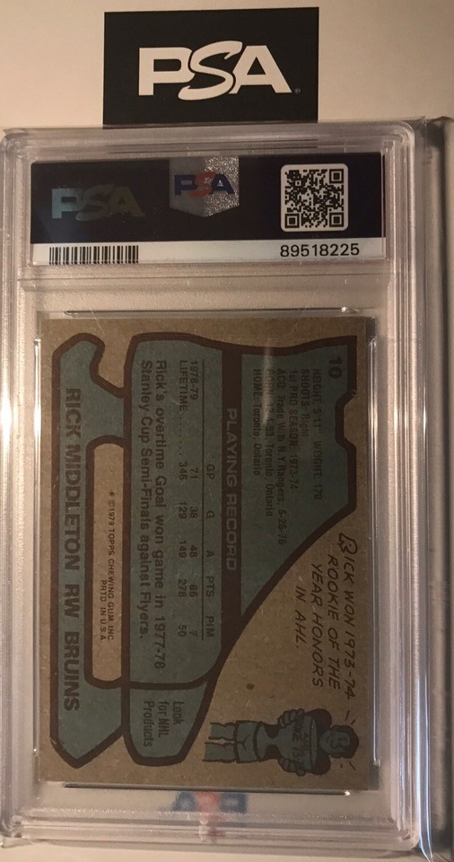 1979 Topps Hockey #10 Rick Middleton Boston Bruins PSA 6 EX-MT | eBay