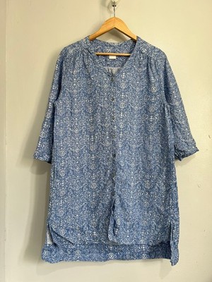 Poetry Blue 100% Linen Tunic Shirt Dress Size 14 w/ Side Pockets | eBay UK