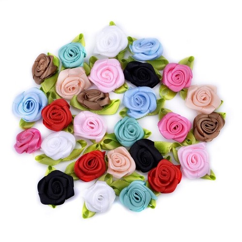 200pcs 2CM Silk Ribbon Rose Flower Heads Satin Handmade DIY Craft For ...