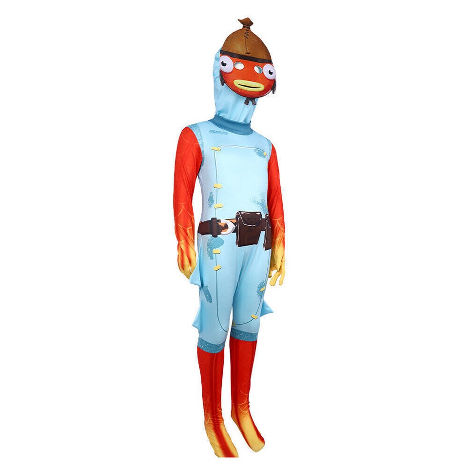 Kids Fortnite's Fishstick Costume Halloween Fancy Dress Jumpsuit Mask ...