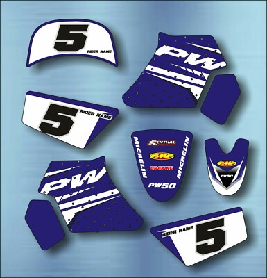 YAMAHA PW 50 BLUE GRAPHICS inc. Rider Name and Number Custom Stickers ...