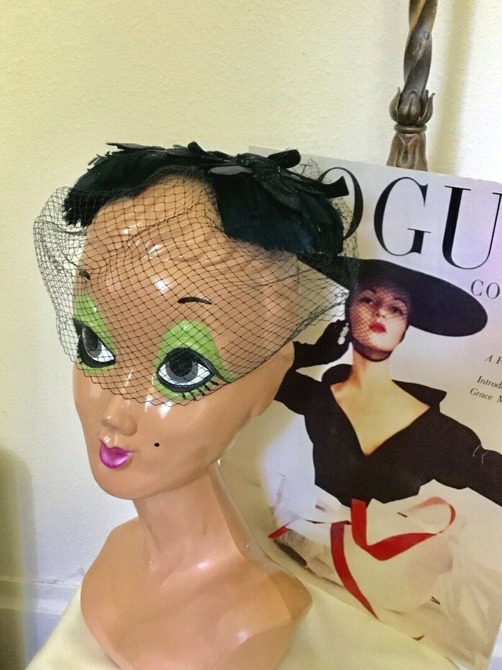 40’s Vintage Black Feather Face Net Fascinator Headpiece | eBay