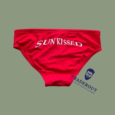 H.E.Arts Sunkissed logo custom print Men speedo red swim brief size 32 ...