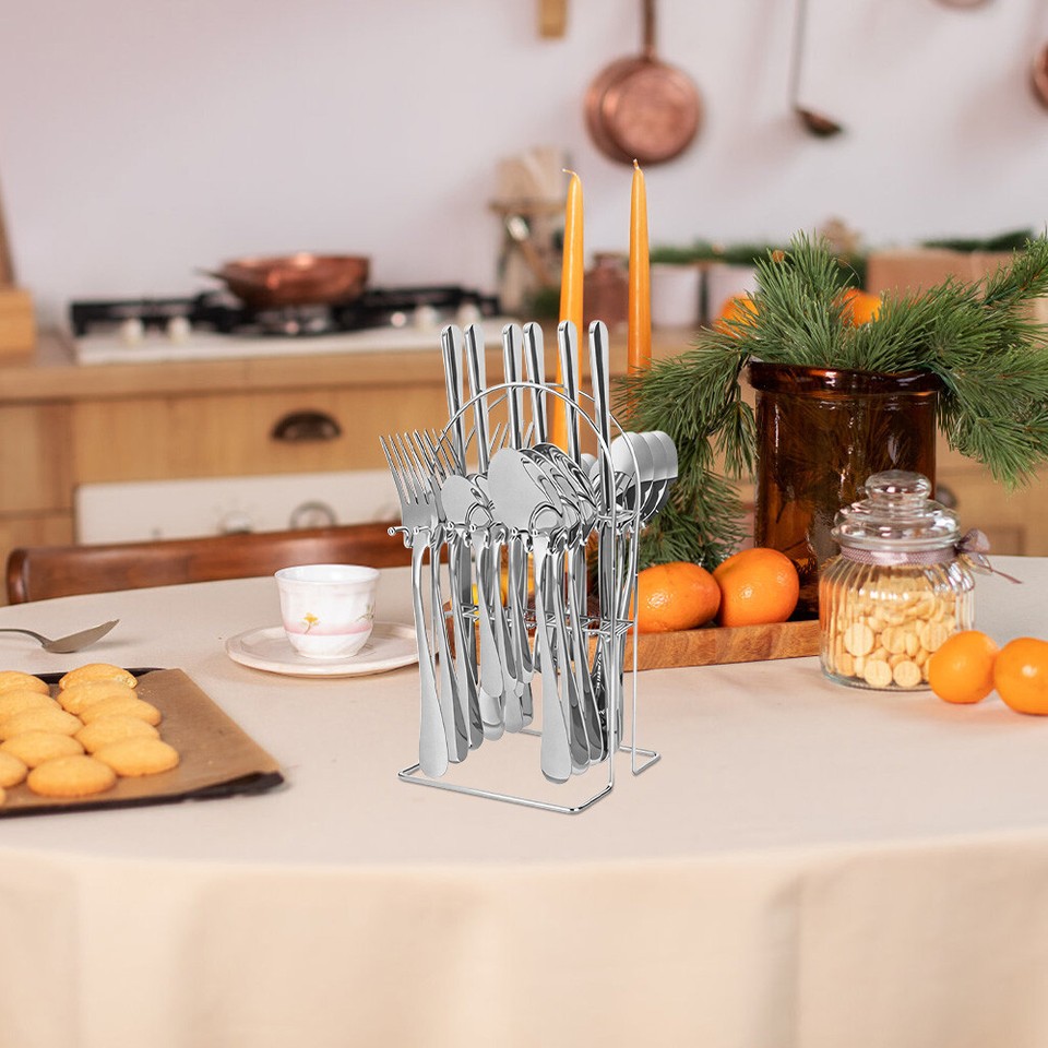 24 Piece Flatware Set With Stand Cutlery Set Include Knife/Fork/Spoon ...