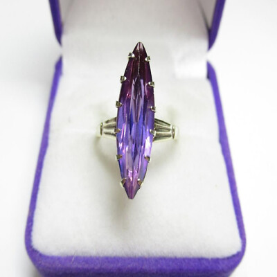 Vintage Soviet SAPPHIRE Marquise Ring Russian Sterling Silver 875 Size ...
