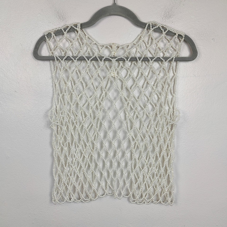 Urban Outfitters Beaded Pearl Top Womens One Size Vest Sleeveless Open ...
