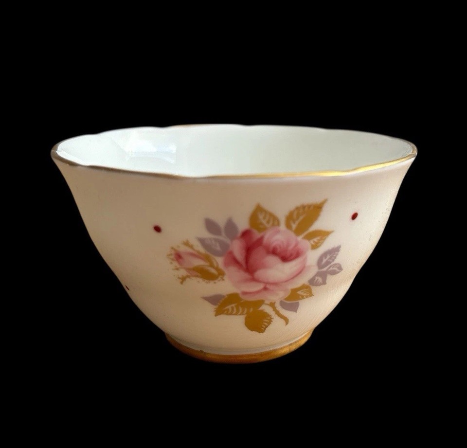 Vintage Royal Stuart Bone China Polka Dot Pink Rose Open Sugar Bowl ...