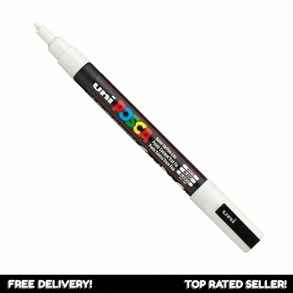 Uni Posca WHITE Paint Marker Pens - PC-1M 1MR 3M 5M 7M 8K 17K PCF350 ...