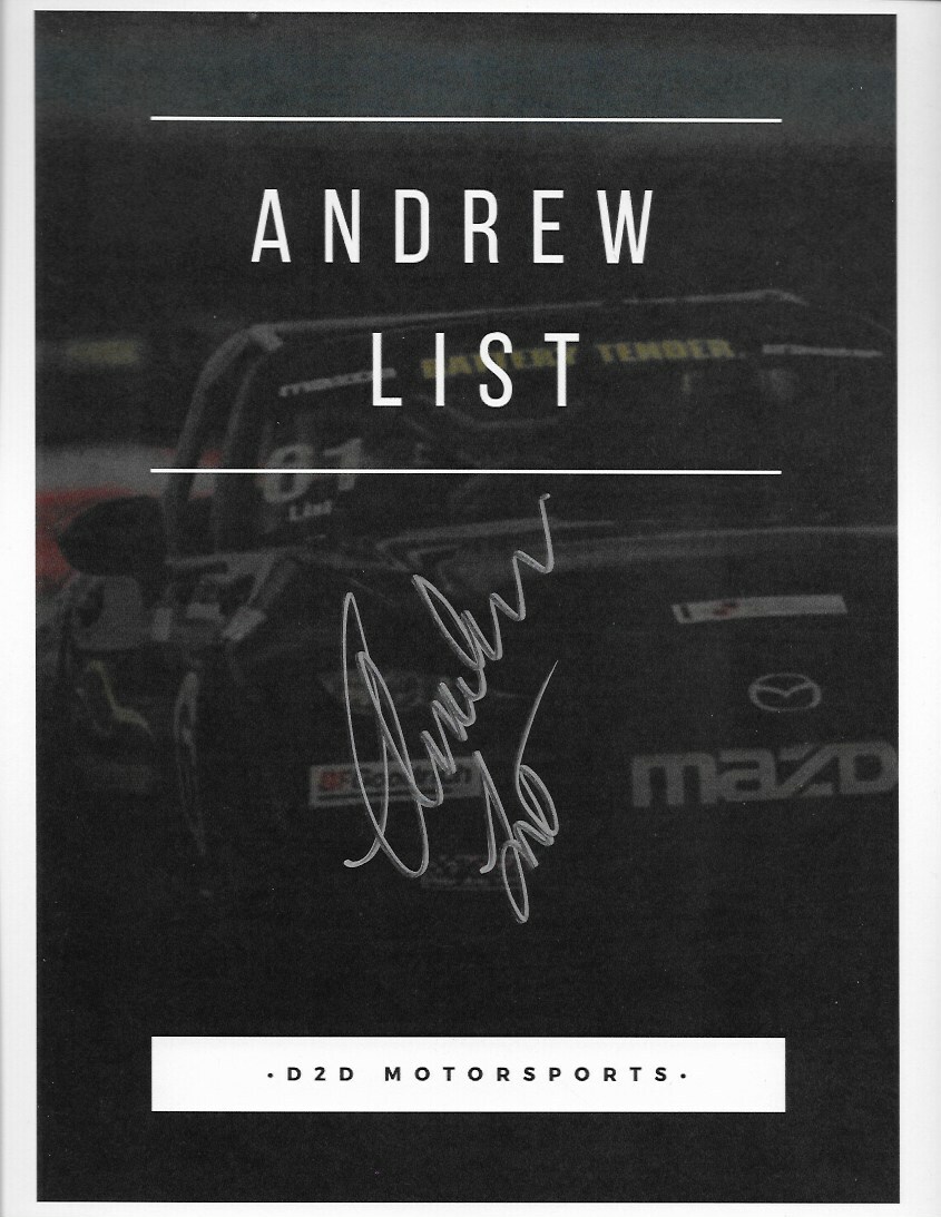 SIGNED 2019 ANDREW LIST "D2D MOTORSPORTS" MAZDA MX-5 CUP SERIES ...