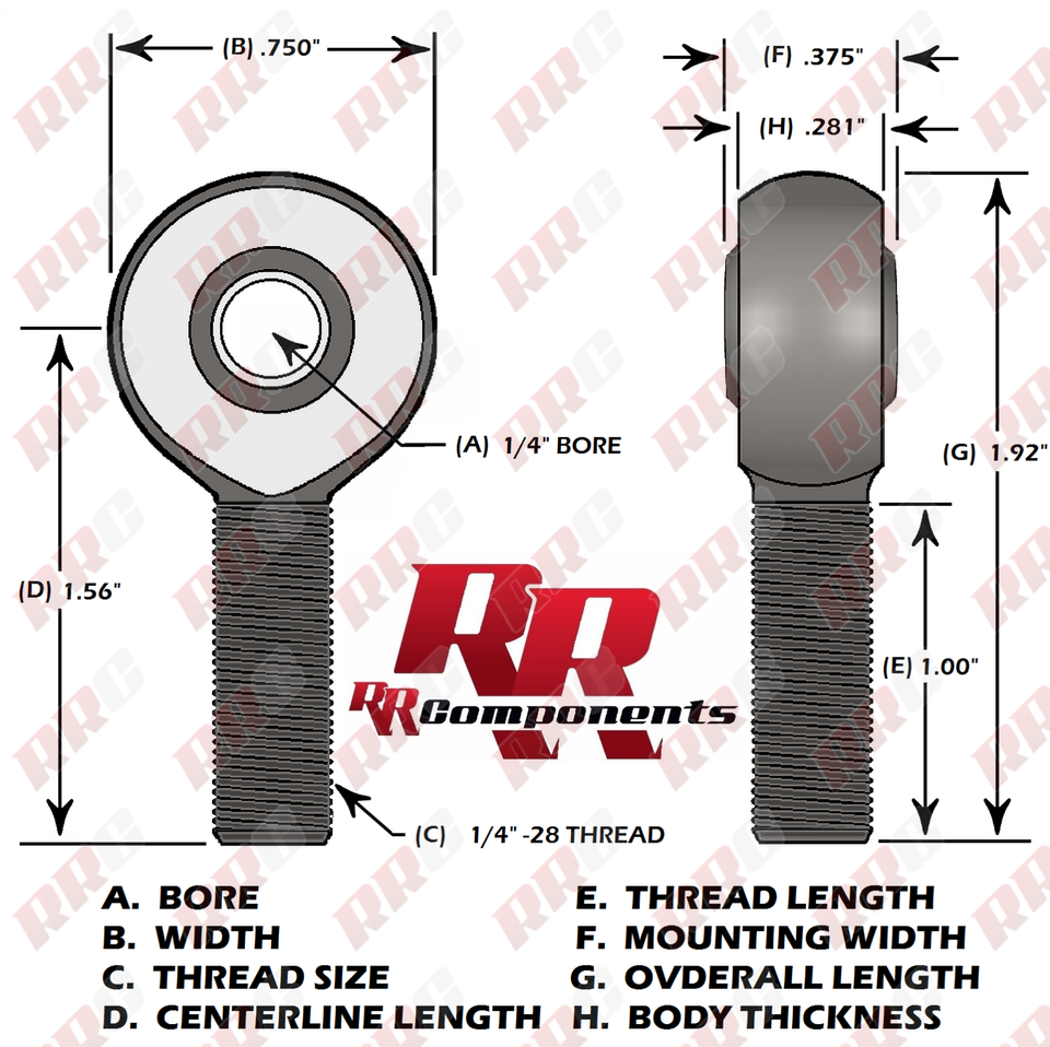 RH 1/4" -28 Thread x 1/4" Bore, Chromoly 4-Link Rod End Kit w/ Cones ...