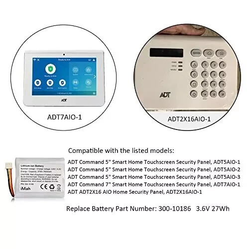 Replacement 300-10186 Lithium-ion Battery 3.6V/4.2V for ADT Command ...