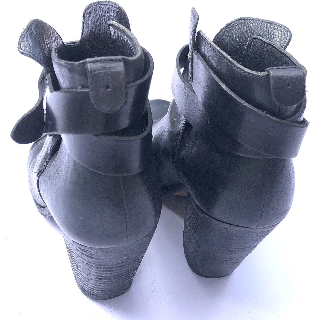 Rag & Bone Black Leather Harrow Stacked Heel Ankle Bo… - Gem