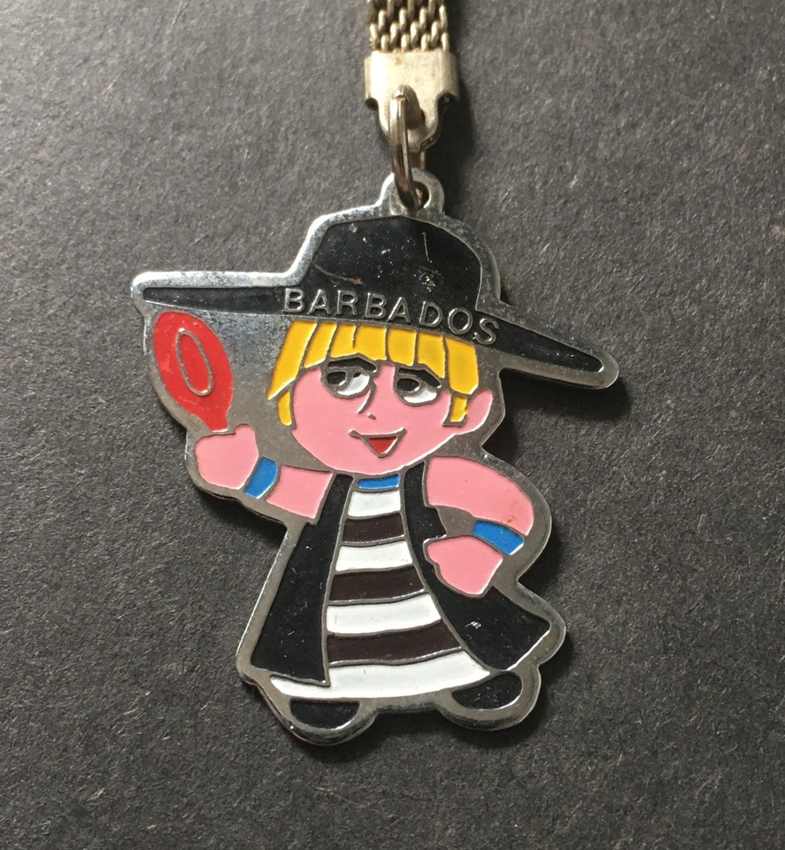 Vintage Keychain BARBADOS Key Ring Metal & Enamel Fob Travel Souvenir ...