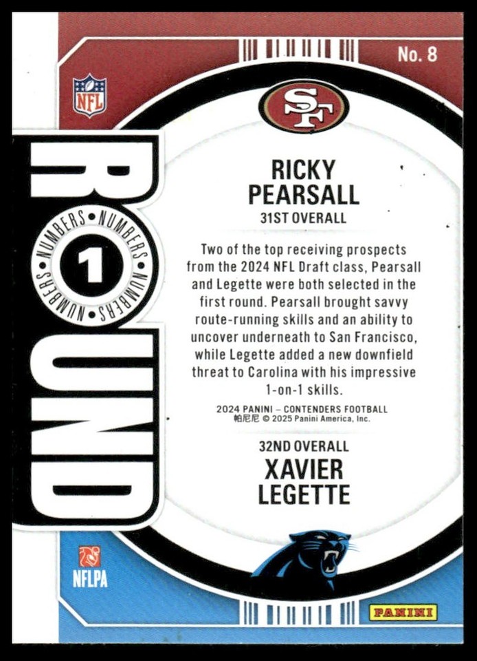2024 Panini Contenders #8 Ricky Pearsall / Xavier Legette Round Numbers ...