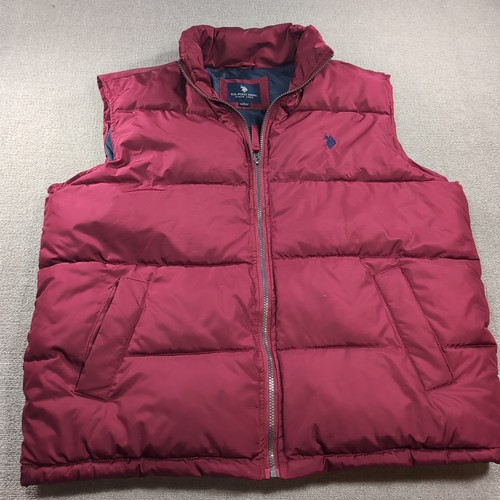 US Polo Assn. Men's Red Puffer Full Zip Vest With Pockets Size L Winter ...