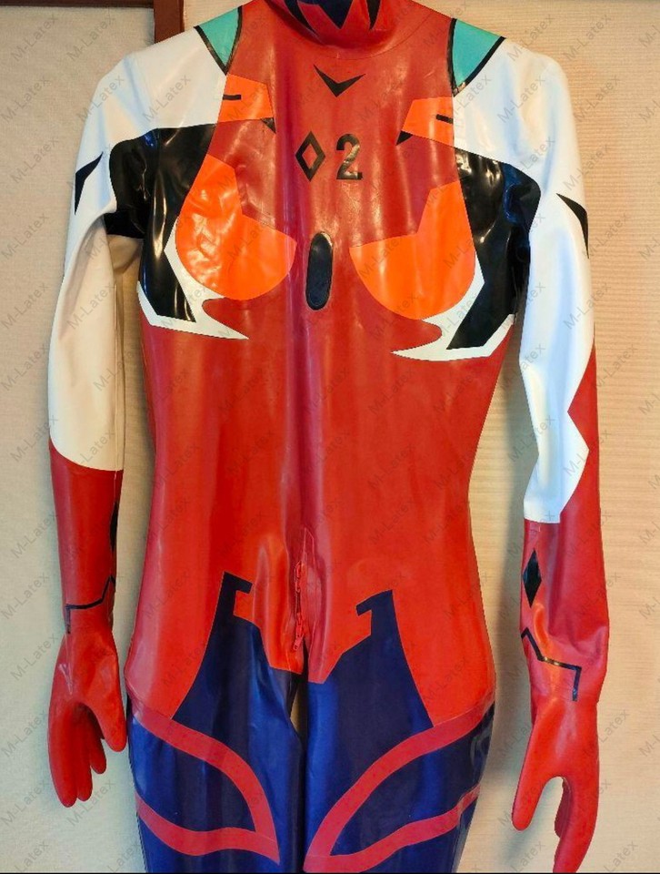Latex polish EVA 02 Asuka Langley cosplay Catsuit gloves customized 0 ...