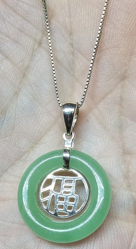 Vintage Genuine Jade Fu Pendant Necklace – Sterling Silver Green Jade ...