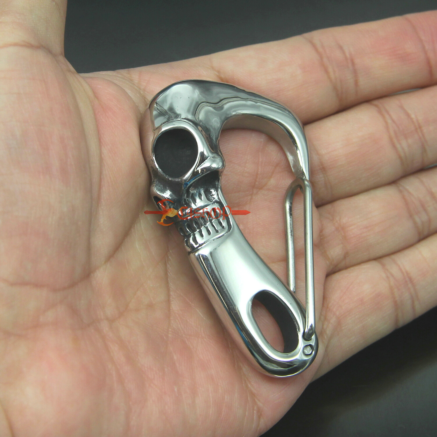 Extra Large Huge Skull Clasp Carabiner Wallet Key Chain Stainless Steel ...