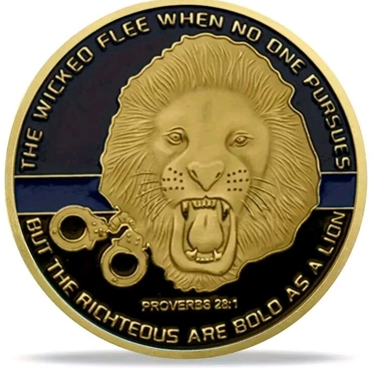 Fathers Day Police Officer Support Coin Thin Blue Line Lion USA ...