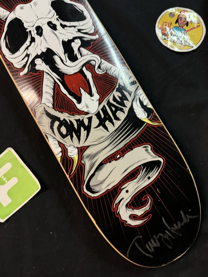 RARE SIGNED Tony Hawk Birdhouse Skull Cross Bones Skateboard Deck ...