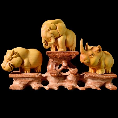 Wood Carving Elephant Animal Simple Wooden Crafts Statue Home ...