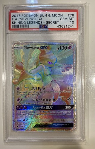 MEWTWO GX 76/73 Secret Rainbow Rare Holo PSA 10 2017 Shining Legends ...