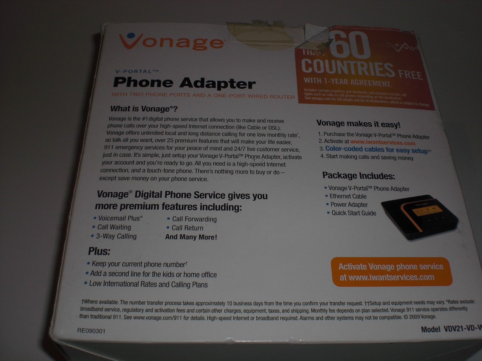 Vonage VDV21-VD Home Digital Phone VoIP Wire 2 Porter Router Internet ...