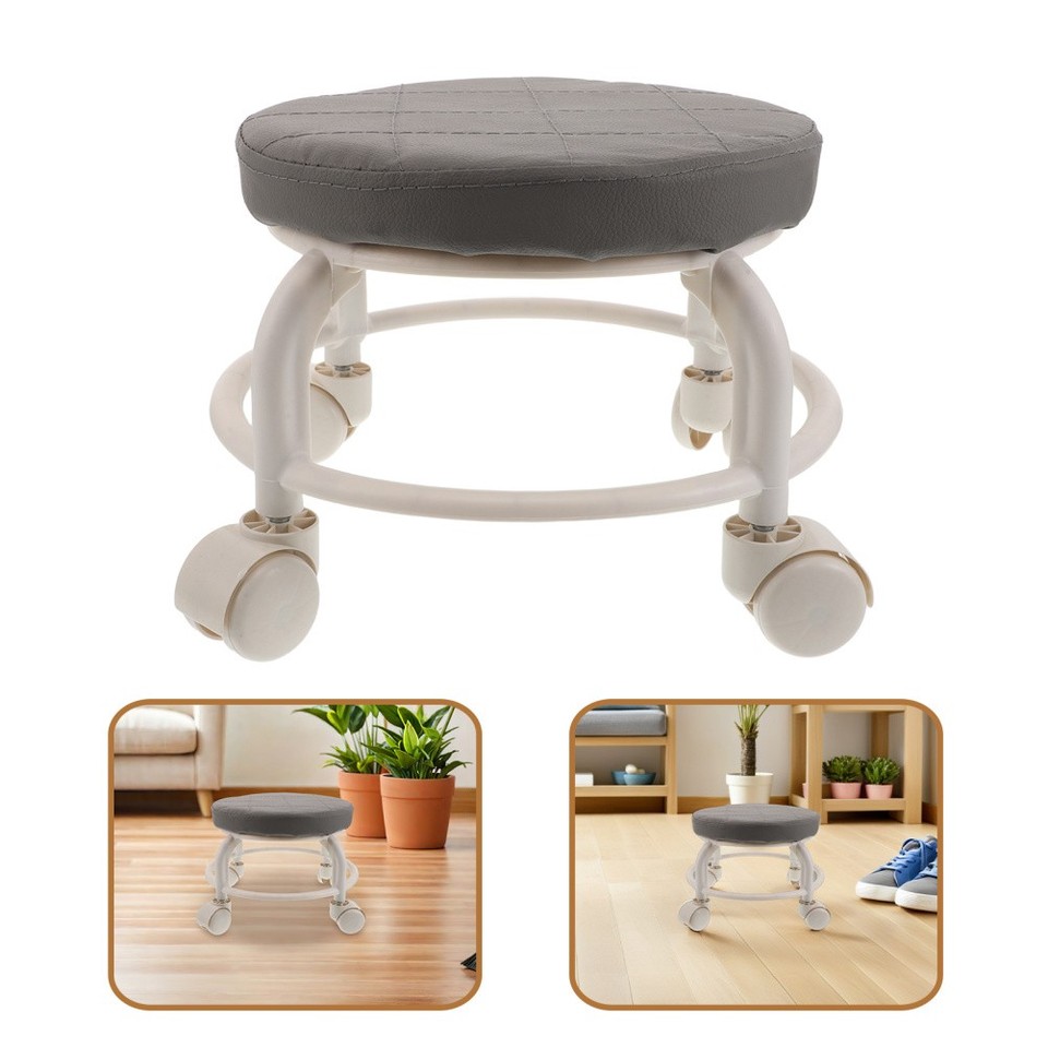 Low Rolling Stool with Swivel Wheels - Modern PU Low Foot Rest 10" High ...