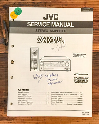 JVC AX-V1050TN AX-V1050 TN PTN Amplifier Service Manual *Original* | eBay