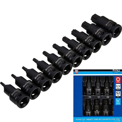BlueSpot Impact Key Torx 1/2" Drive Bit Socket Set T20 - T70 Bits 10pc ...