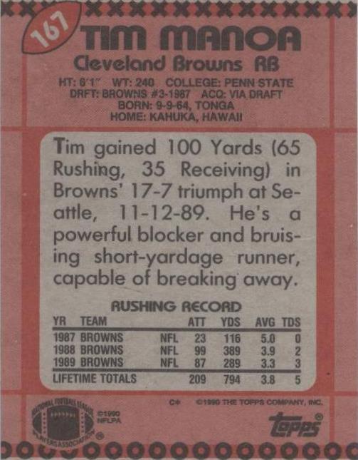 1990 Topps Tim Manoa #167 for sale | eBay