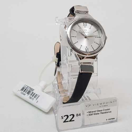 Timex Viewpoint VP Women Silver Black Leather Band Watch Mineral Glass ...