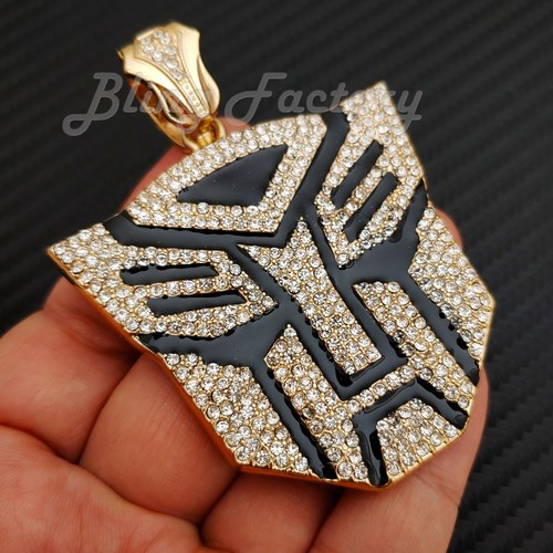 TRANSFORMER AUTOBOT pendant & 16" 18" 20" Iced Box Lock Cuban Chain ...