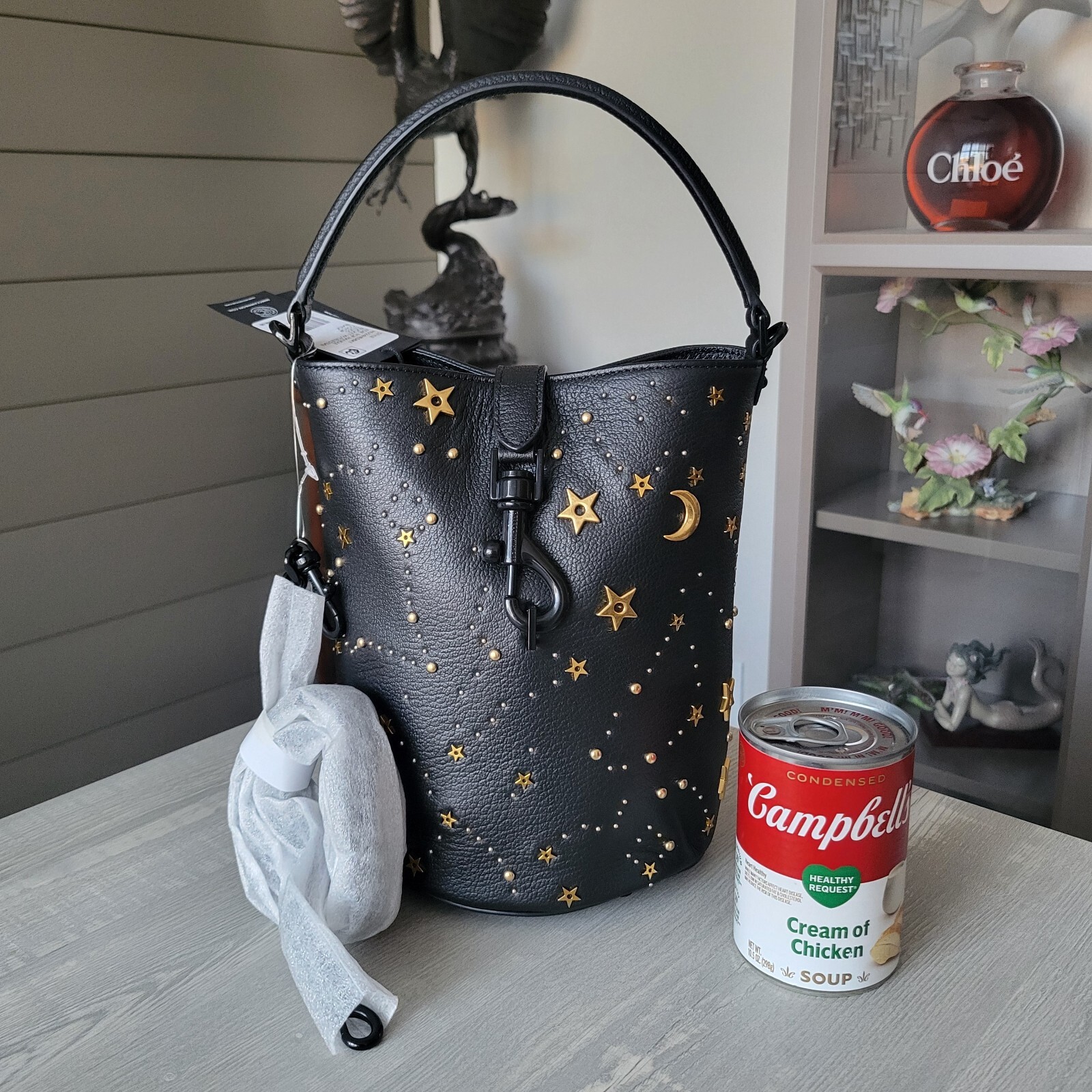 Rebecca Minkoff Handle Bucket Crossbody Edie Black Leather Celestial ...