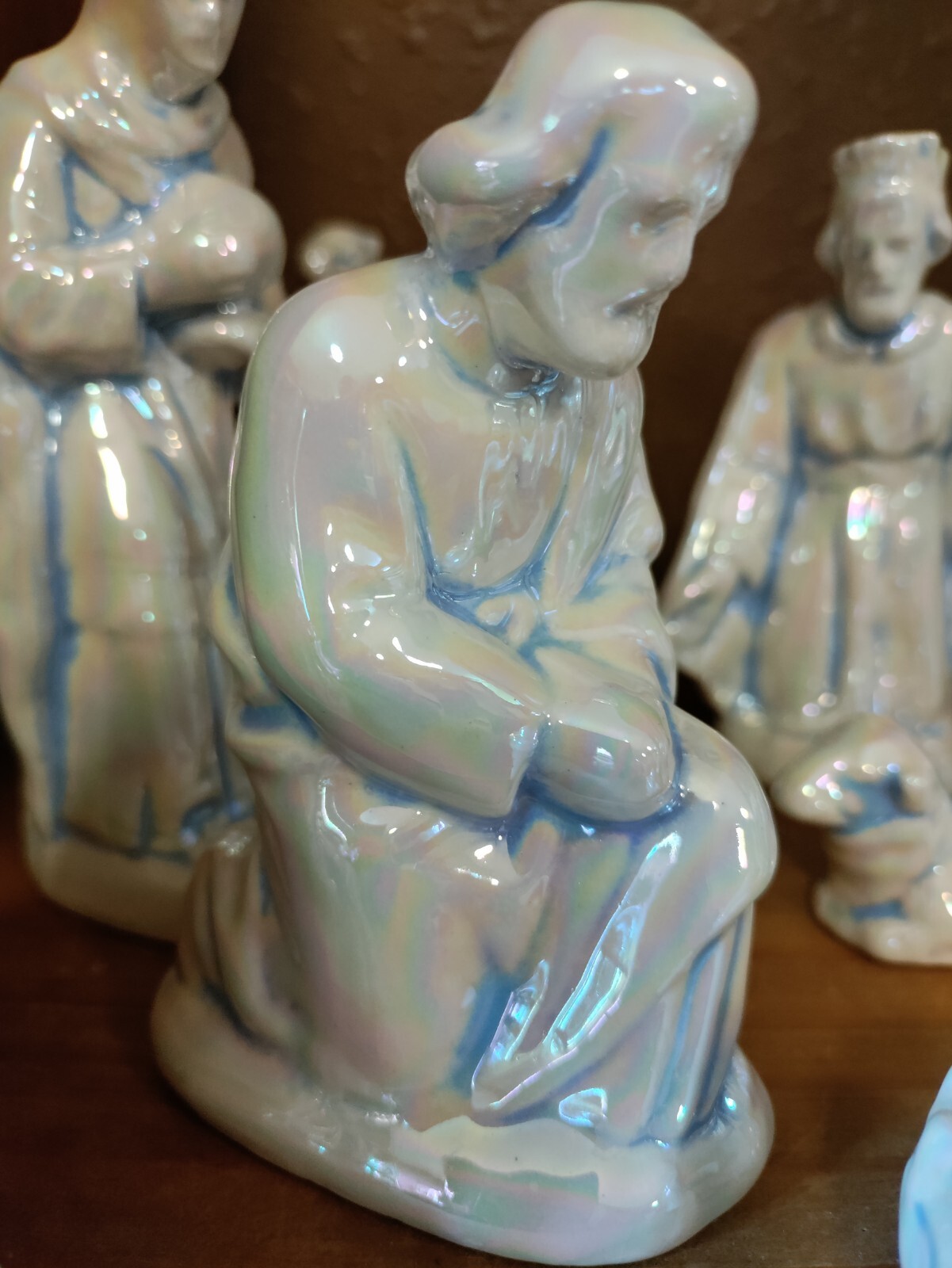 13-piece ceramic pearl white blue nativity set Christmas | eBay