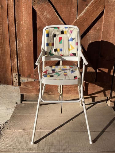 Vintage 80s 90s Cosco Metal & Vinyl Baby High Chair Geometric Shapes ...