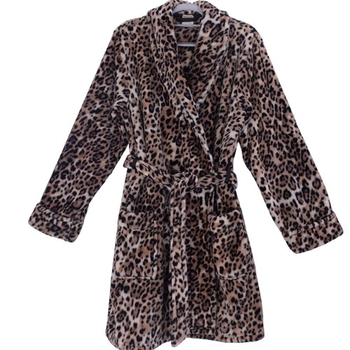 Soma Plush Fleece Robe Sz S/M Brown Leopard Print Long Sleeves Shawl ...