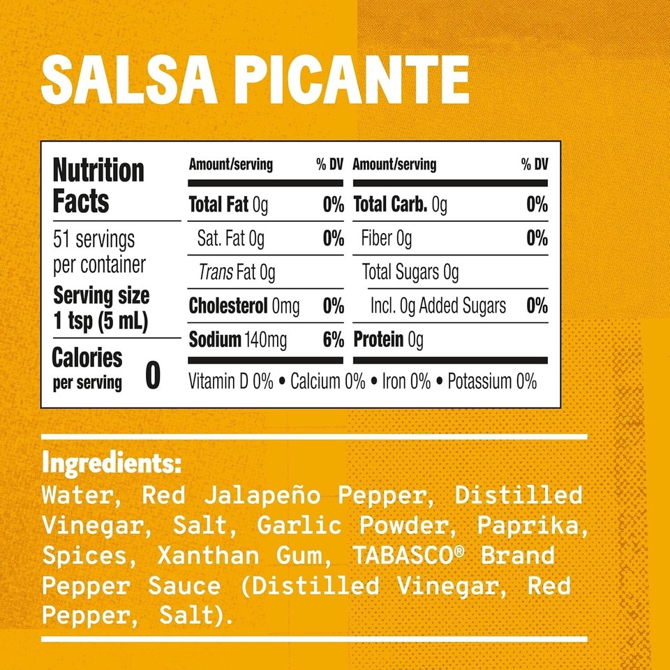TABASCO® Brand Salsa Picante, Vibrant & Mild Hot Sauce, Easy-To-Squeeze ...