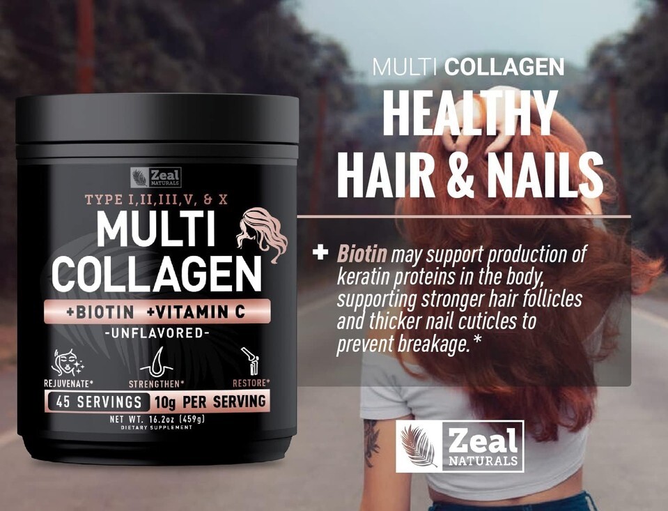 Zeal Naturals Multi Collagen Protein Powder Biotin Vitamin C 45 ...