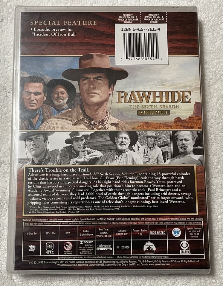 Rawhide The Sixth Season Volume 1 DVD NEW Eric Fleming Clint Eastwood ...