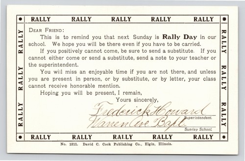 Sunday School Rally Day Invitation Card Church OLD VTG UDB Unused ...