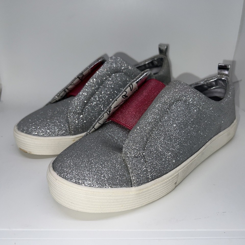 Sam Edelman Bella Emma Silver Pink Glitter Slip-On Sneakers Girls Size ...