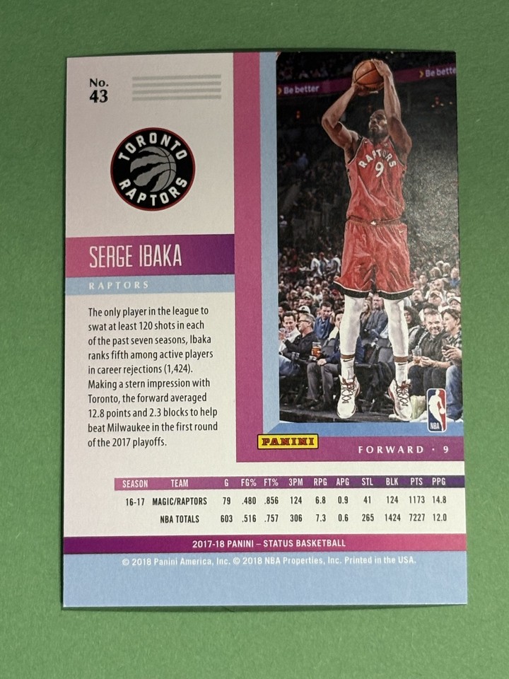 Serge Ibaka 2017-18 Panini Status Toronto Raptors #43 R380 | eBay